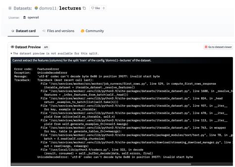 Dataset Viewer Issue For Domro11lectures · Issue 946 · Huggingface
