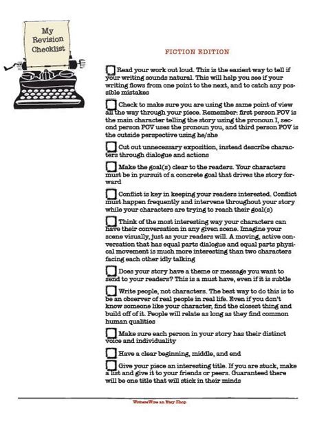Writing Revision Checklist Fiction Edition By Writerswire Writing