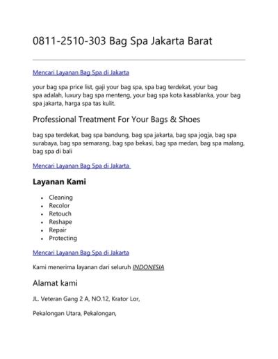0811 2510 303 Bag Spa Jakarta Cempaka Putih