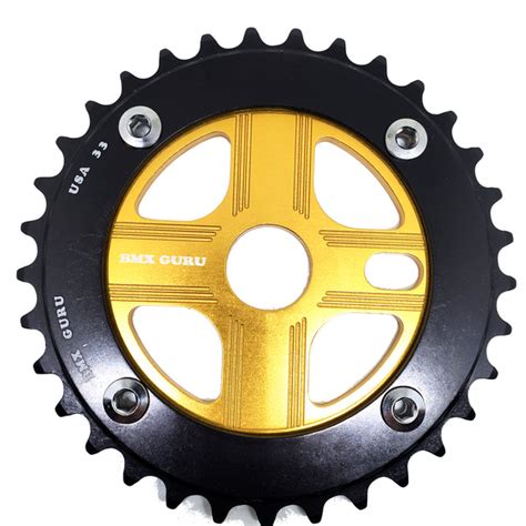 Bmxguru 33t Aluminum Spider And 4 Bolt Chainring Combo Black Over Gold