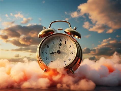 Premium Ai Image Alarm Clock On Fluffy White Clouds And Black Background