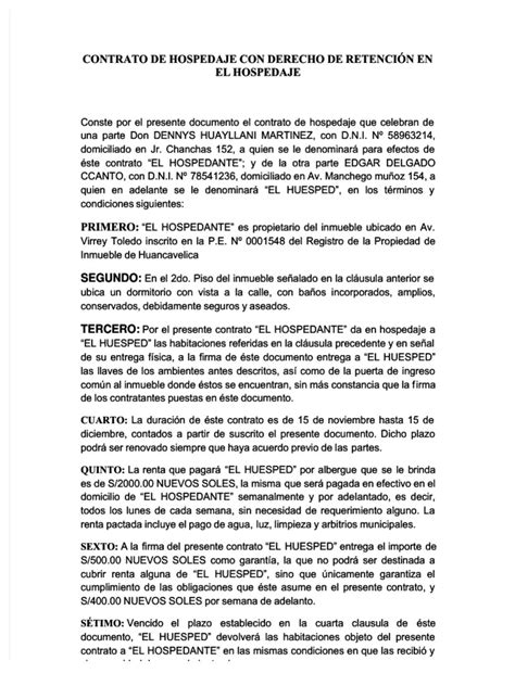 Pdf Modelo De Contrato De Hospedaje Compress Pdf