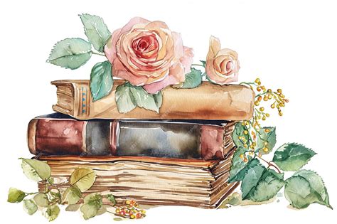 Premium Photo Watercolor Flowers Stack Books Illustration On White