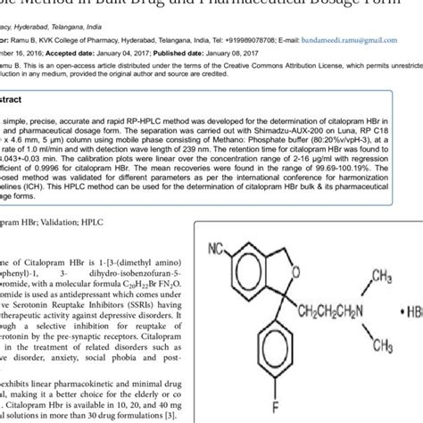 Chemical Structure Of Citalopram Hydrobromide Download Scientific Diagram
