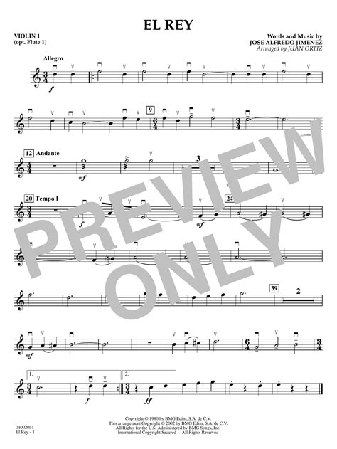 El Rey Violin 1 By José Alfredo Jiménez Sheet Music For Concert Band