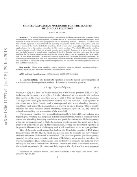 Pdf Shifted Laplacian Multigrid For The Elastic Helmholtz Equation