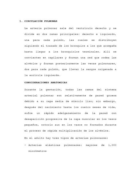 CirculaciÓn Pulmonar Pdf Sistema Circulatorio Embolia