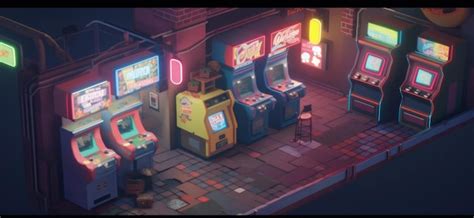 Premium Photo There Are Several Arcade Machines In A Small Room With Neon Lights Generative Ai