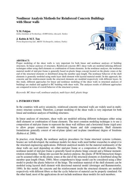Nonlinear Analysis Methods For Reinforced Concrete Buildings With Shear Walls Pdf Plasticity