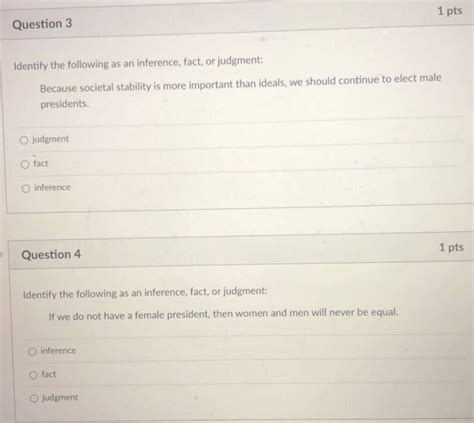 Solved Identify The Following As An Inference Fact Or