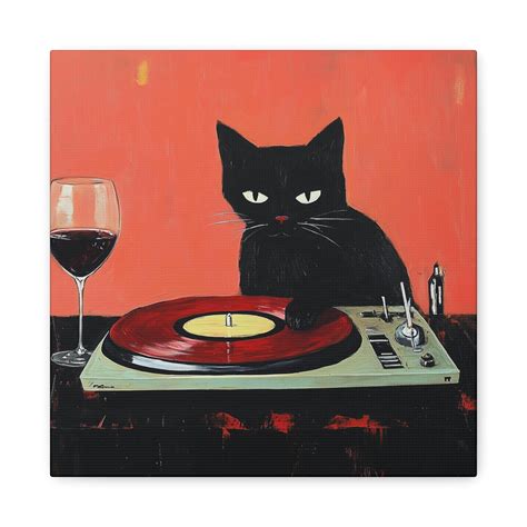 Cat Dj Canvas Art Black Cat Wall Decor Music Themed Ts Unique