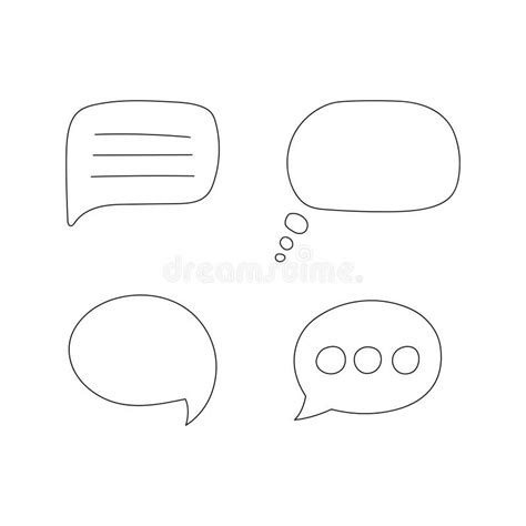 Speech Bubbles In Simple Doodle Style Set Of Empty Shapes For Thoughts Text Notes Stock