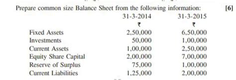Prepare Common Size Balance Sheet From The Following Information [6] Be