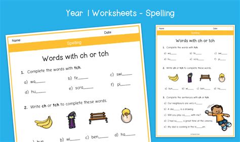 Year 1 | Words with 'ch' or 'tch' Spelling Worksheets | KS1 Spelling | Primary English