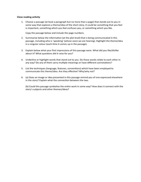 Close Reading Activity Short Story Analysis And Literary Techniques