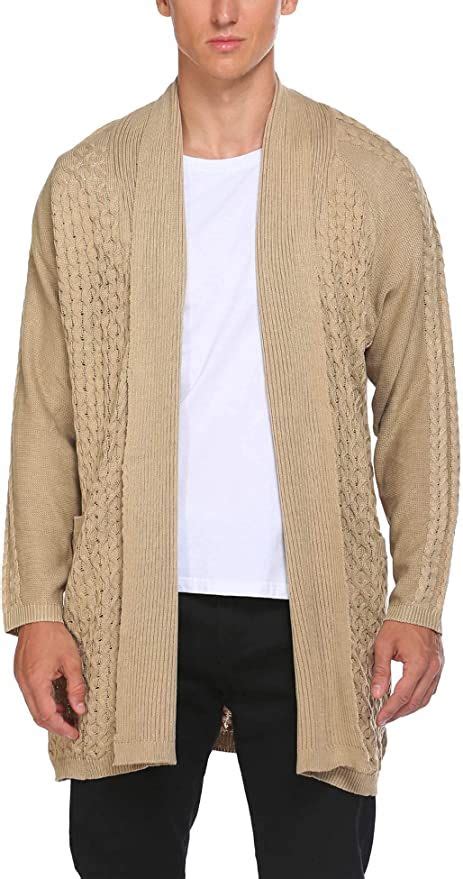 Coofandy Men Shawl Collar Long Cardigan Sweater Heavyweight Knit Open