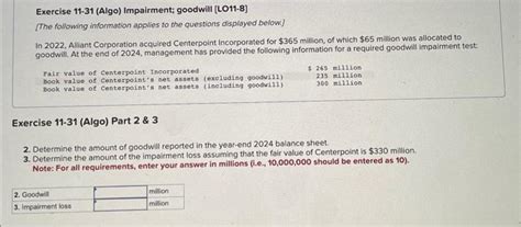 Solved Exercise Algo Impairment Goodwill LO Chegg