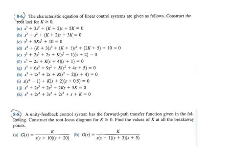 Solved The Characteristic Equation Of Linear Control Systems