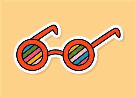 Vector Retro Rainbow Glasses Sticker Isolated On Yellow Background 70s