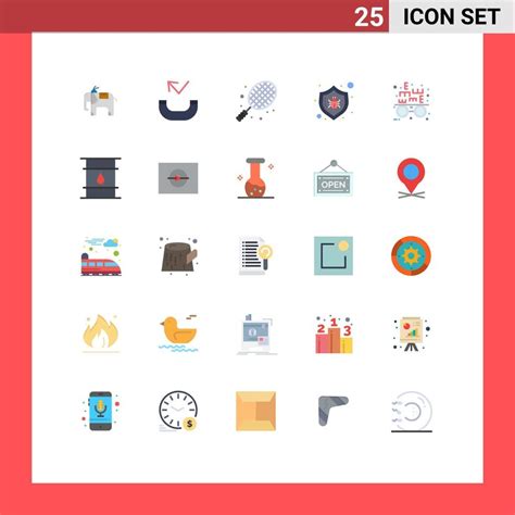 group of 25 flat colors signs and symbols for container optical tennis