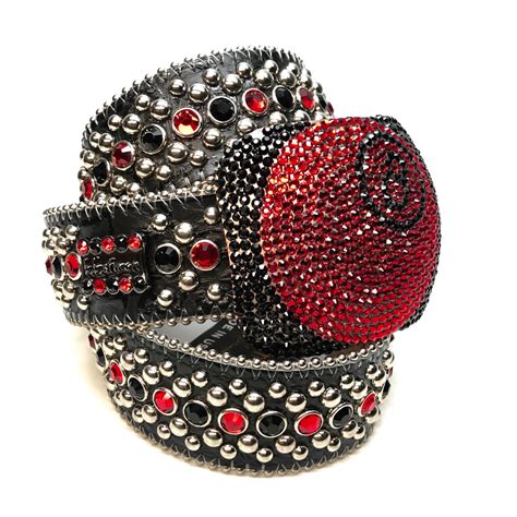 B B Simon 8 Ball Black And Red Crystal Belt