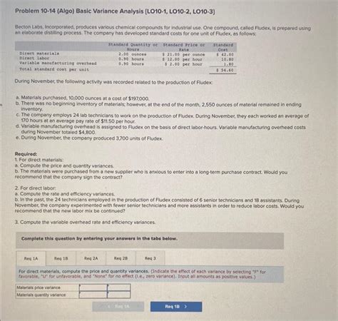 Solved Problem 10 14 Algo Basic Variance Analysis Lo10 1