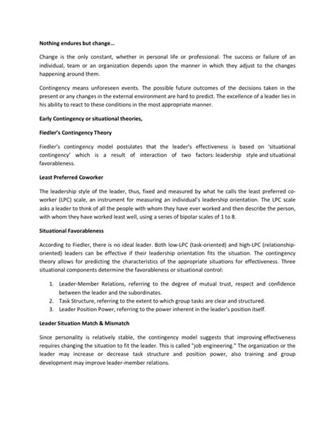 Contingency And Path Goal Theory Pdf Social Psychology Leadership