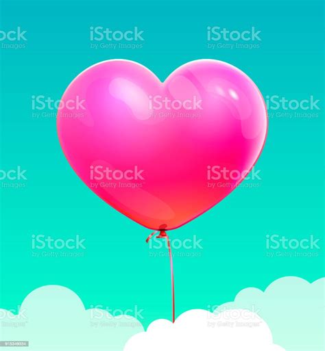 푸른 하늘에 분홍색 하트 모양 풍선 비행 발렌타인 데이 인사말 카드 청첩장과 생일 배경에 대 한 기호를 사랑 해요 벡터 일러스트 포스터 전단지 엽서입니다 Eps 10 3차원