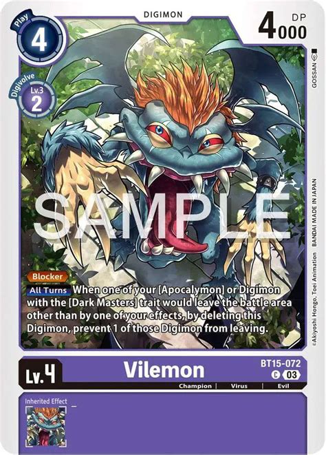Digimon Exceed Apocalypse Single Card Common Vilemon Bt15 072 Toywiz