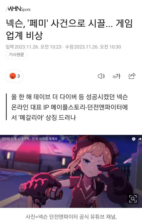 넥슨 페미 사건으로 시끌게임업계 비상 메갈리아 상징 드러나기사 유머움짤이슈 에펨코리아
