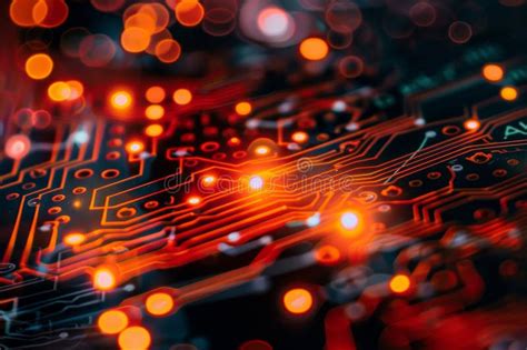 Ai Circuitry Close Up Glowing Orange Circuits Advanced Electronic Components Tech Hardware