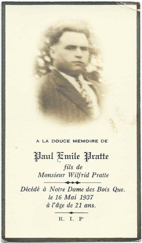 Heirlooms Reunited 1937 Memorial Card For Paul Emile Pratt Died At