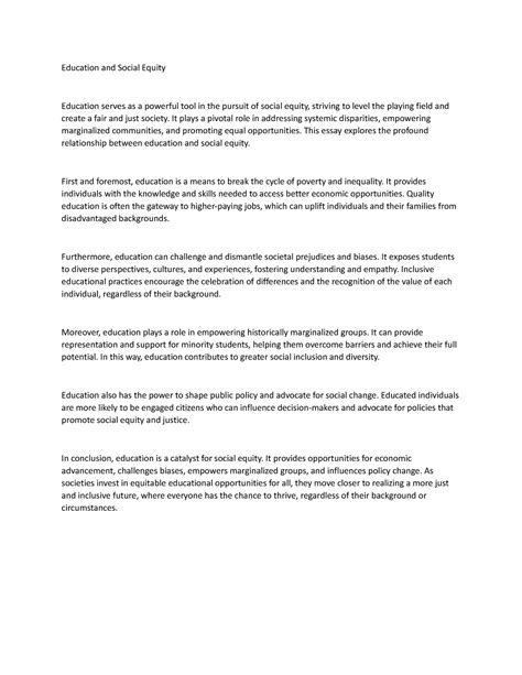 Education And Social Equity Education And Social Equity Education