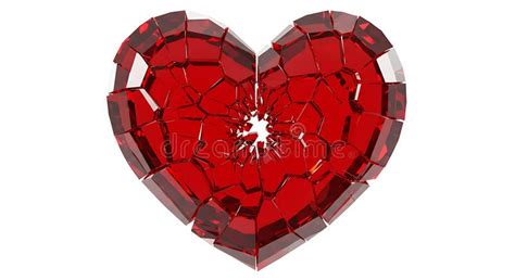 Shattered Ruby Heart Breaking On A White Background Stock Illustration