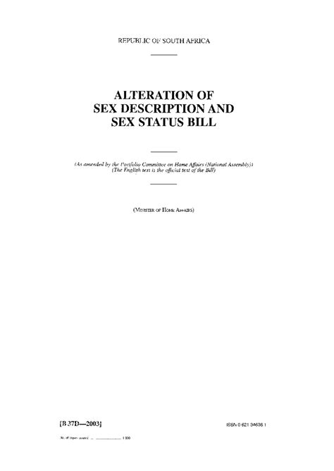 Sexual Realignment Notes Republic Of South Africa Alteration Of Sex