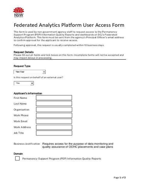Fillable Online Federated Analytics Platform User Access Form Federated Analytics Platform User