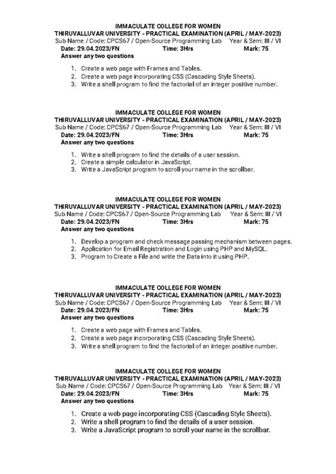 Osp Lab Univ Q Notes Immaculate College For Women Thiruvalluvar