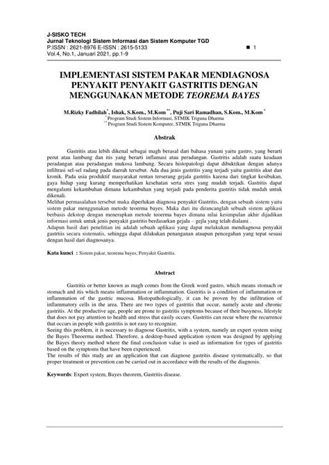PDF IMPLEMENTASI SISTEM PAKAR MENDIAGNOSA PENYAKIT PENYAKIT GASTRITIS DENGAN MENGGUNAKAN
