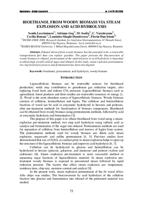 Pdf Bioethanol From Woody Biomass Via Steam Explosion And Acid Hydrolysis