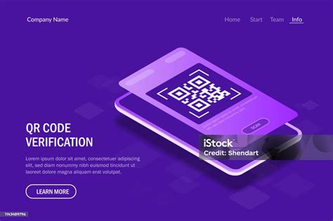 Qr 코드 검증 컨셉 스캐너가 있는 휴대 전화는 Qr 코드를 읽습니다 스마트폰 화면에 기계가 판독 가능한 바코드 편집 가능한 벡터 등각 투영 그림입니다 갇힌에 대한 스톡