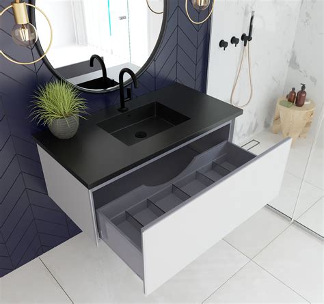 42 Cloud White Bathroom Vanity With Matte White Viva Stone Solid