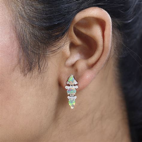 Ethiopian Welo Opal Dangle Earrings In Platinum Overlay Sterling Silver