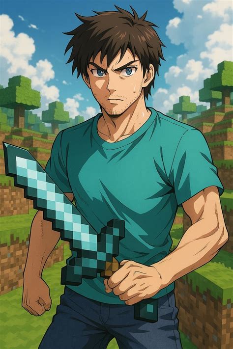 Steve Versão Anime Arte Minecraft Outros