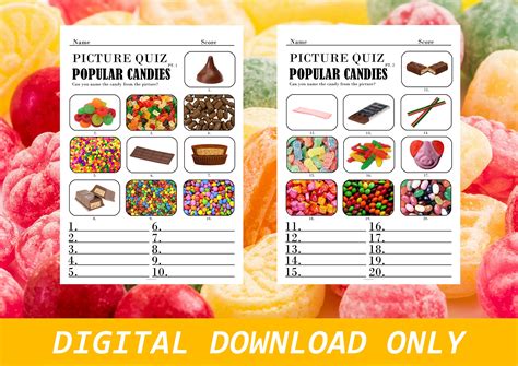 50 Printable Popular Candies Picture Quiz Picture Trivia Party Game