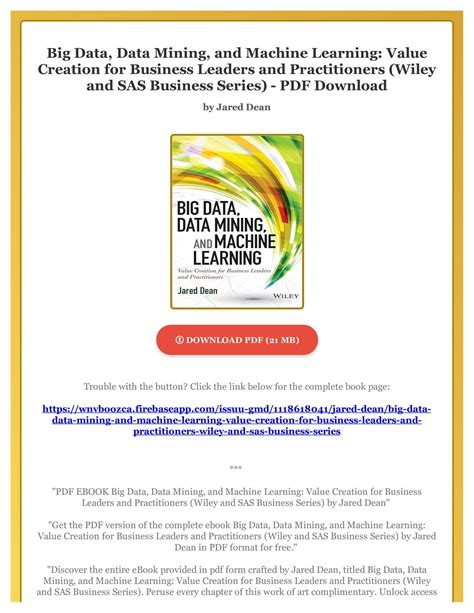Pdf Ebook Big Data Data Mining And Machine Learning Value Creation For Business Leaders And