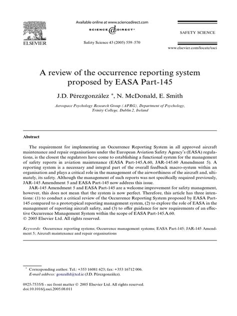 A Review Of The Occurrence Reporting System Proposed By Easa Part 145
