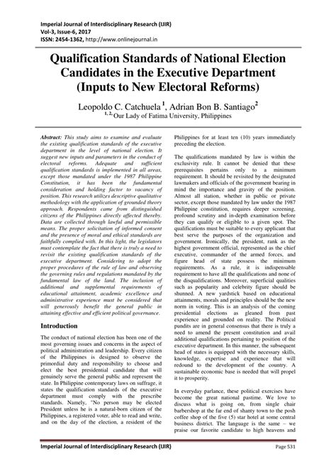Pdf Qualification Standards Of National Election Candidates In The