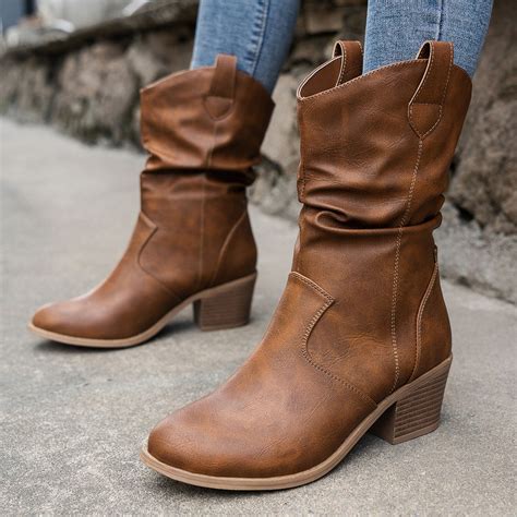 Western Cowboy Boots For Women Durable Stack Heel Ankle Style Cowgirl