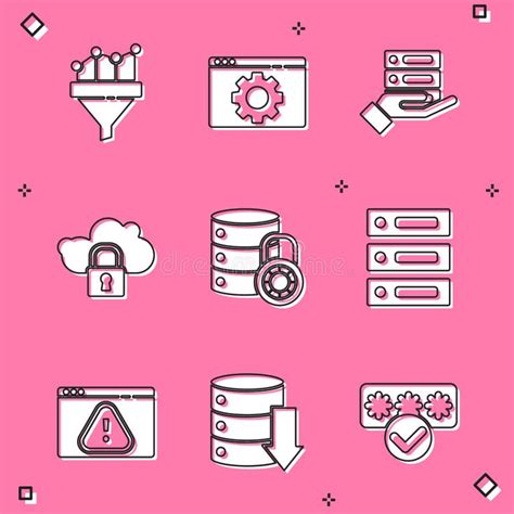 Set Sales Funnel With Chart Browser Setting Server Data Web Hosting Cloud Computing Lock