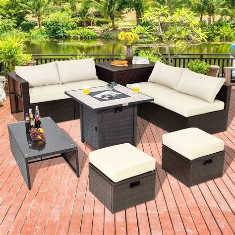 Costway 9 Piece Patio Furniture Set With 30 Fire Pit
